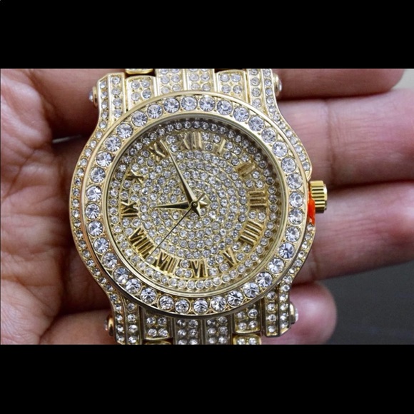 TECHNOPAVE | Accessories | Brand New Mens Gold Plated Lab Diamond Watch ...
